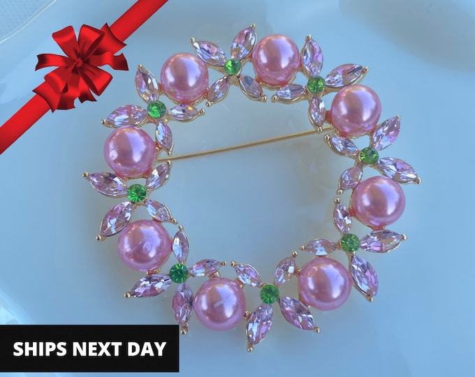 AKA Brooch, Pink and Green Crystal Brooch, Best Seller, Beautiful ...