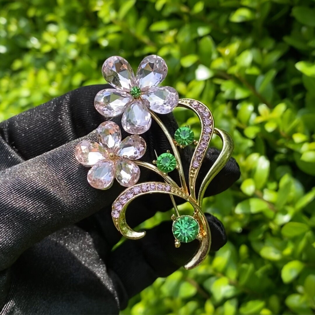 AKA Brooch, Crystal Pink and Green Brooch, Wedding Brooch, Sorority ...