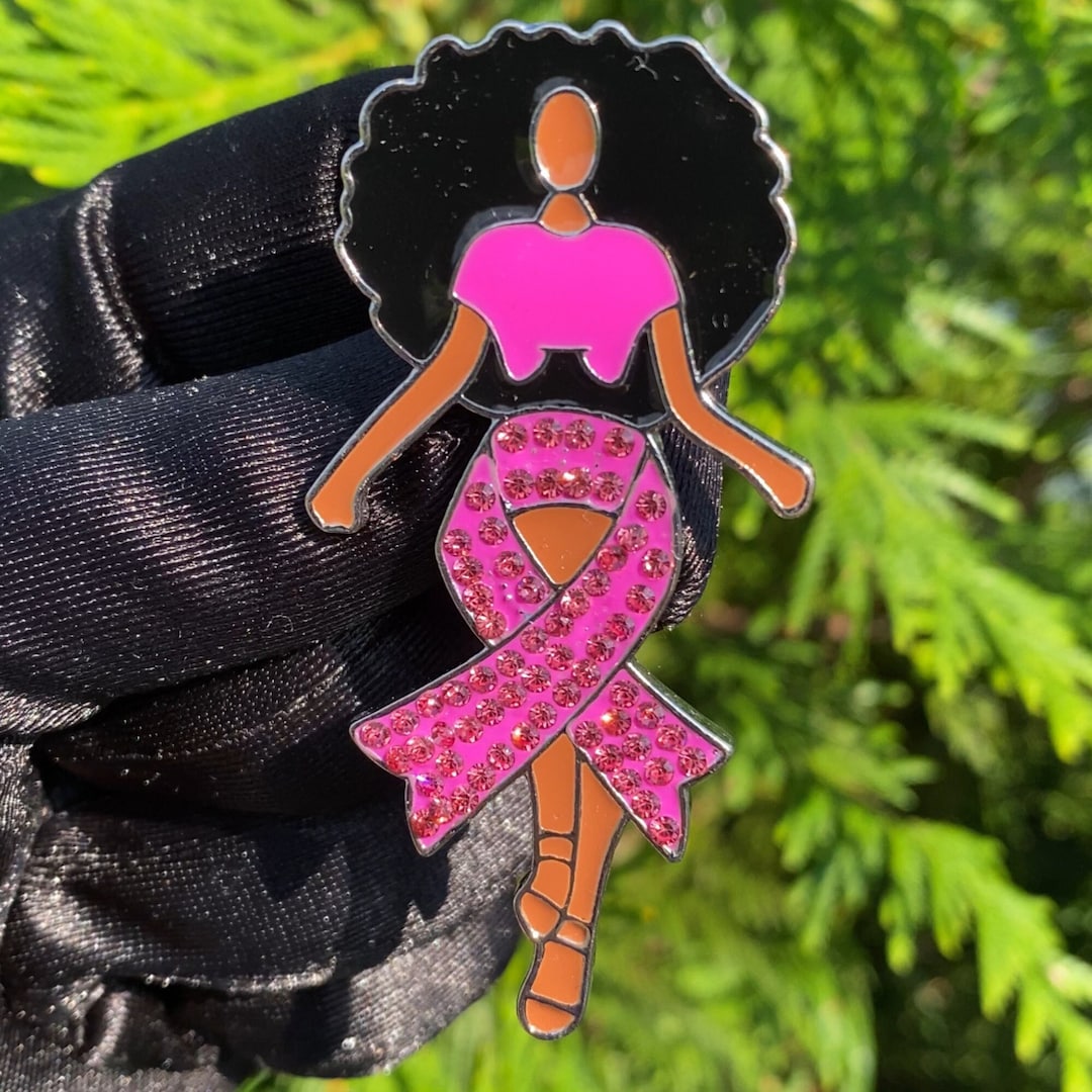 Pink Ribbon Brooch, Afro Girl Brooch, Breast Cancer Brooch, Awareness ...
