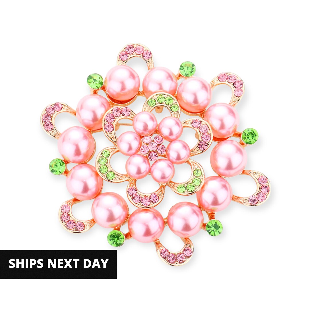 AKA Brooch Pink and Green Crystal Brooch Sorority Brooch - Etsy