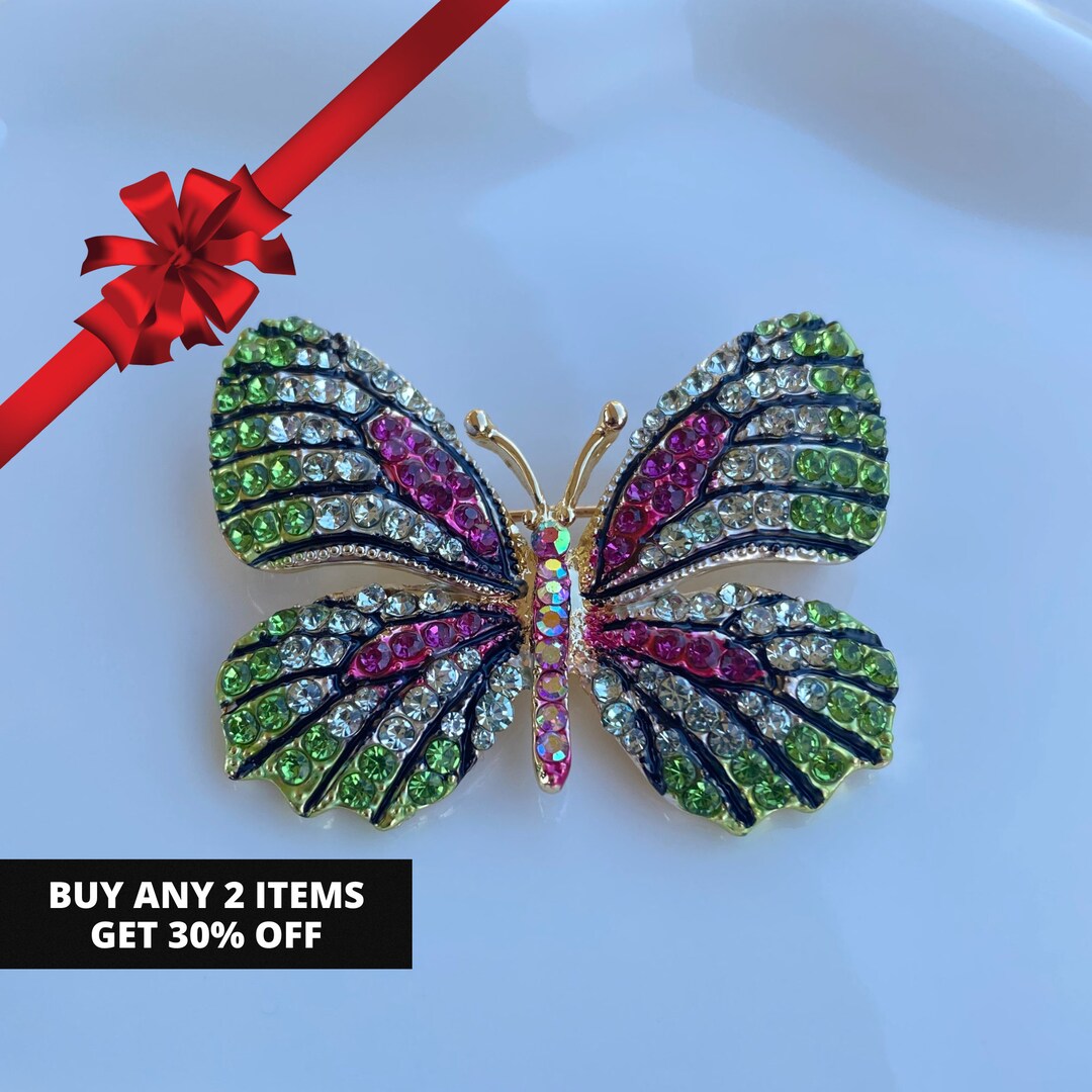 Butterfly Brooch, Crystal Butterfly Brooch, Butterfly Pin, Rhinestone ...