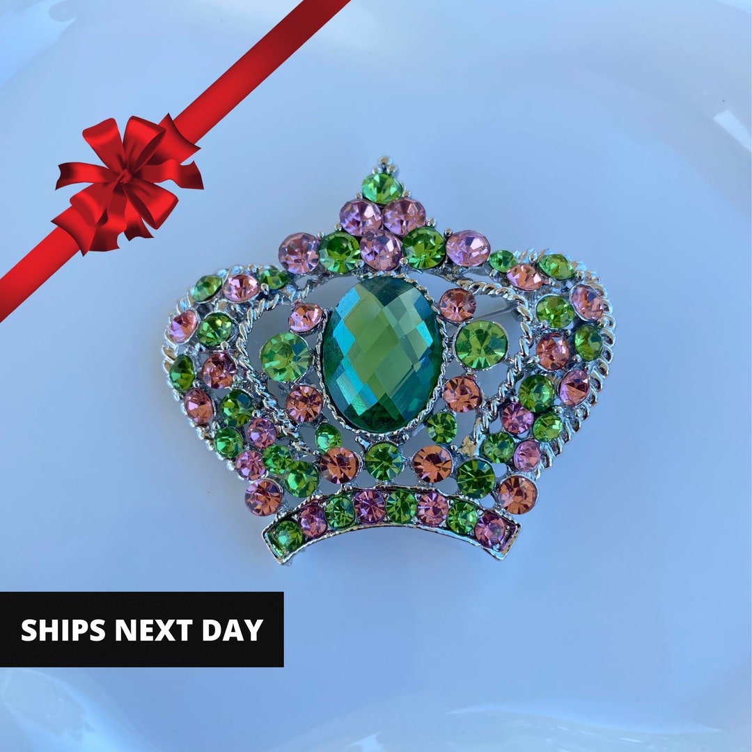 AKA Brooch, Gift for Soror, AKA Pink and Green Brooch, Crown Brooch ...