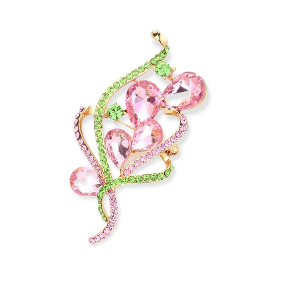 AKA Brooch Pink and Green Crystal Brooch Sorority Brooch - Etsy