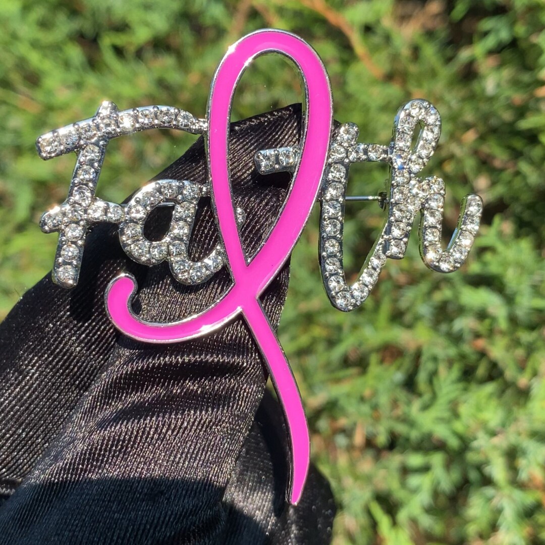 Pink Ribbon Brooch, FAITH Brooch, Breast Cancer Brooch, Awareness ...