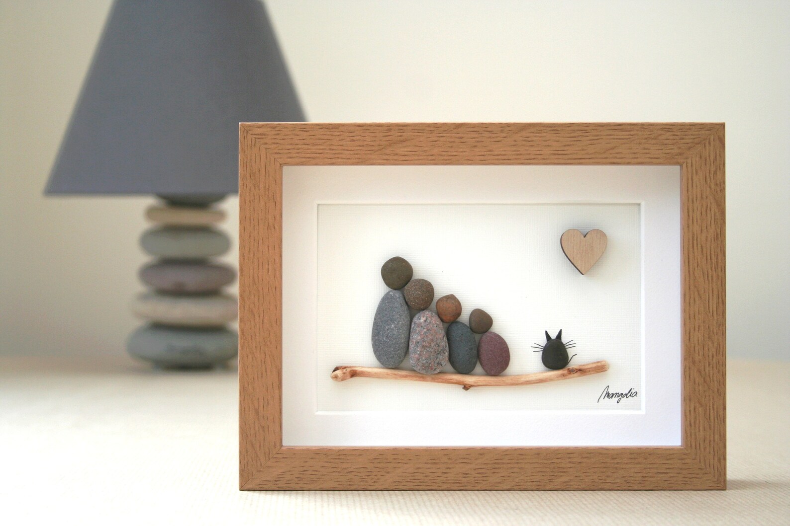 Pebble Art Family of 4 With Cat Pebble Art Picture Pebble | Etsy UK
