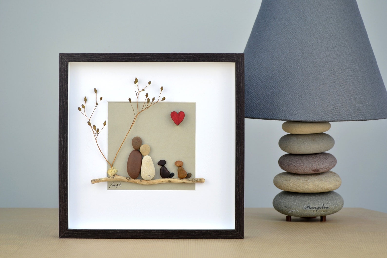 Pebble Art Couple With 2 Dogs Pebble Art Family of 2 With - Etsy
