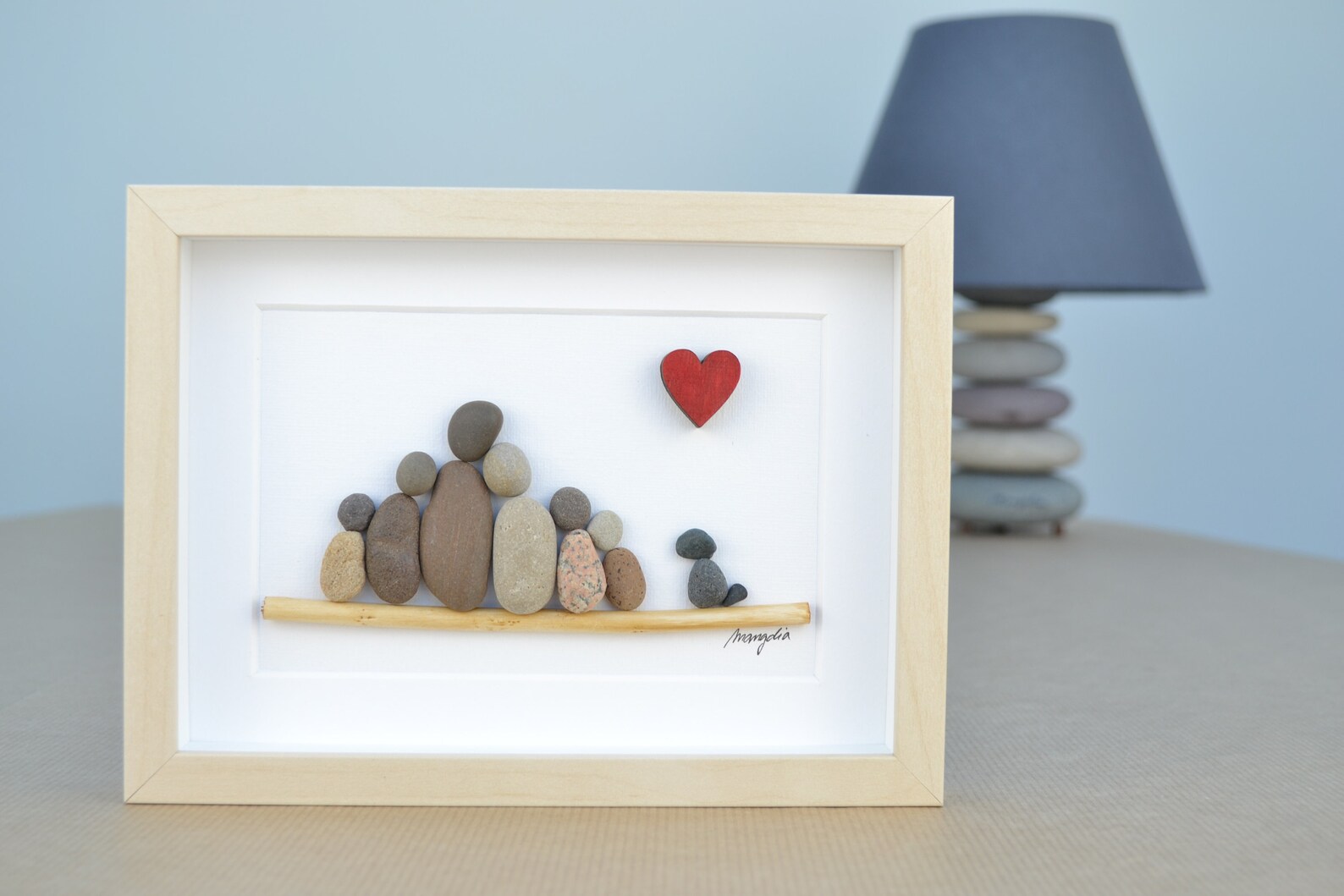 Pebble Art Family of 6 With Dog Pebble Art Picture Pebble - Etsy