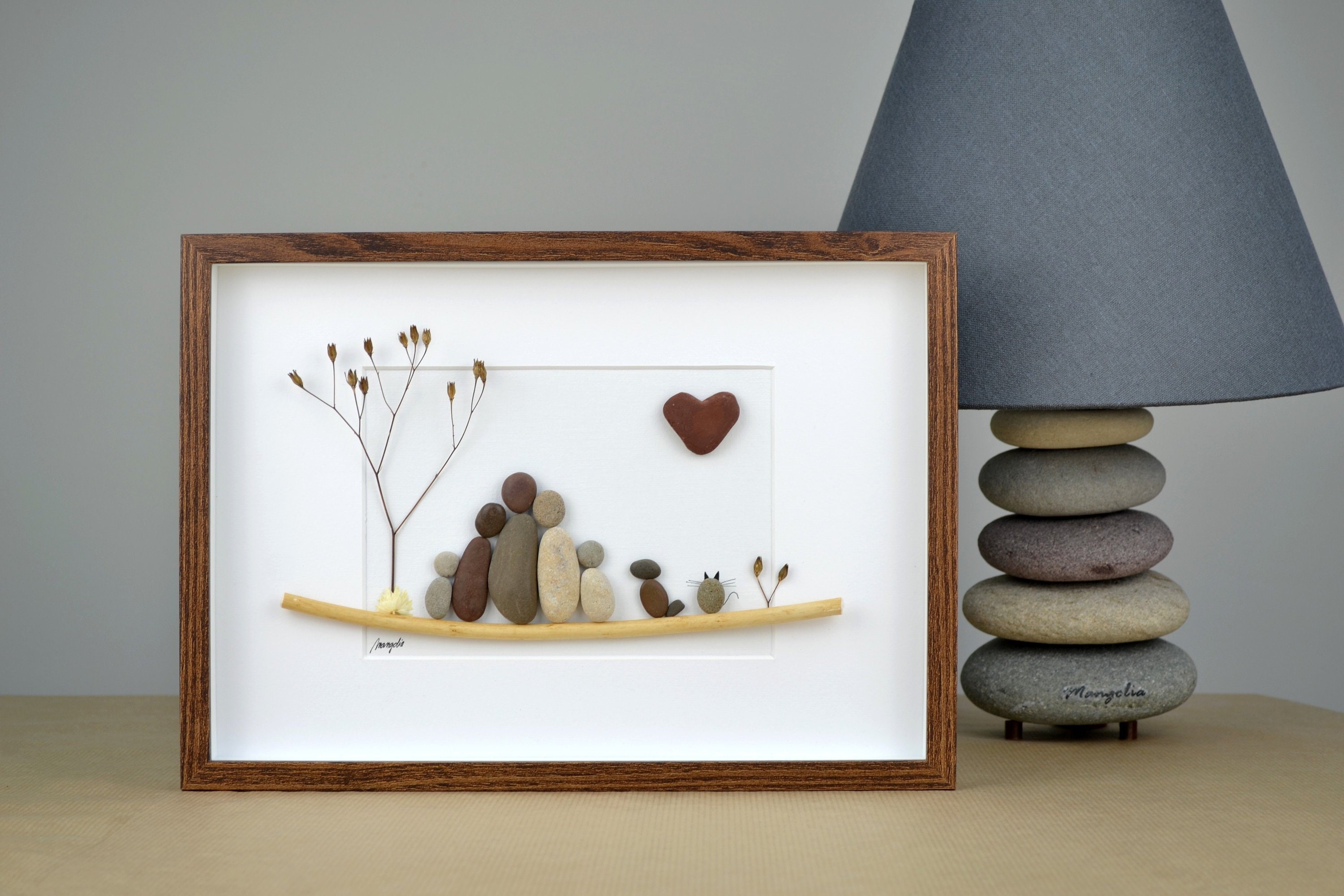 Pebble Art Family of 5 With Pets, Pebble Art Family of Five, Pebble Art ...