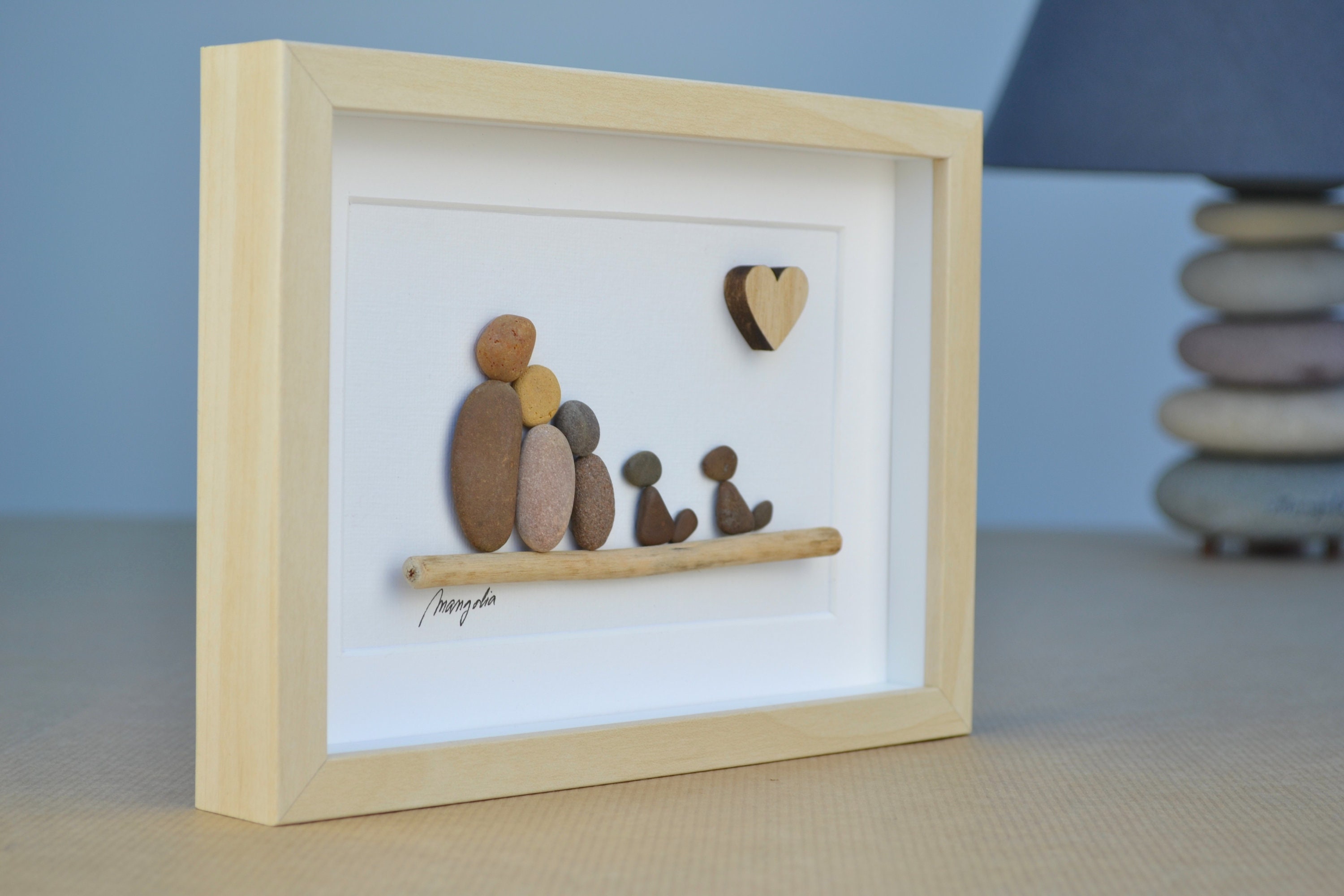 Pebble Art Family of 3 With Dogs Pebble Art Picture Pebble | Etsy