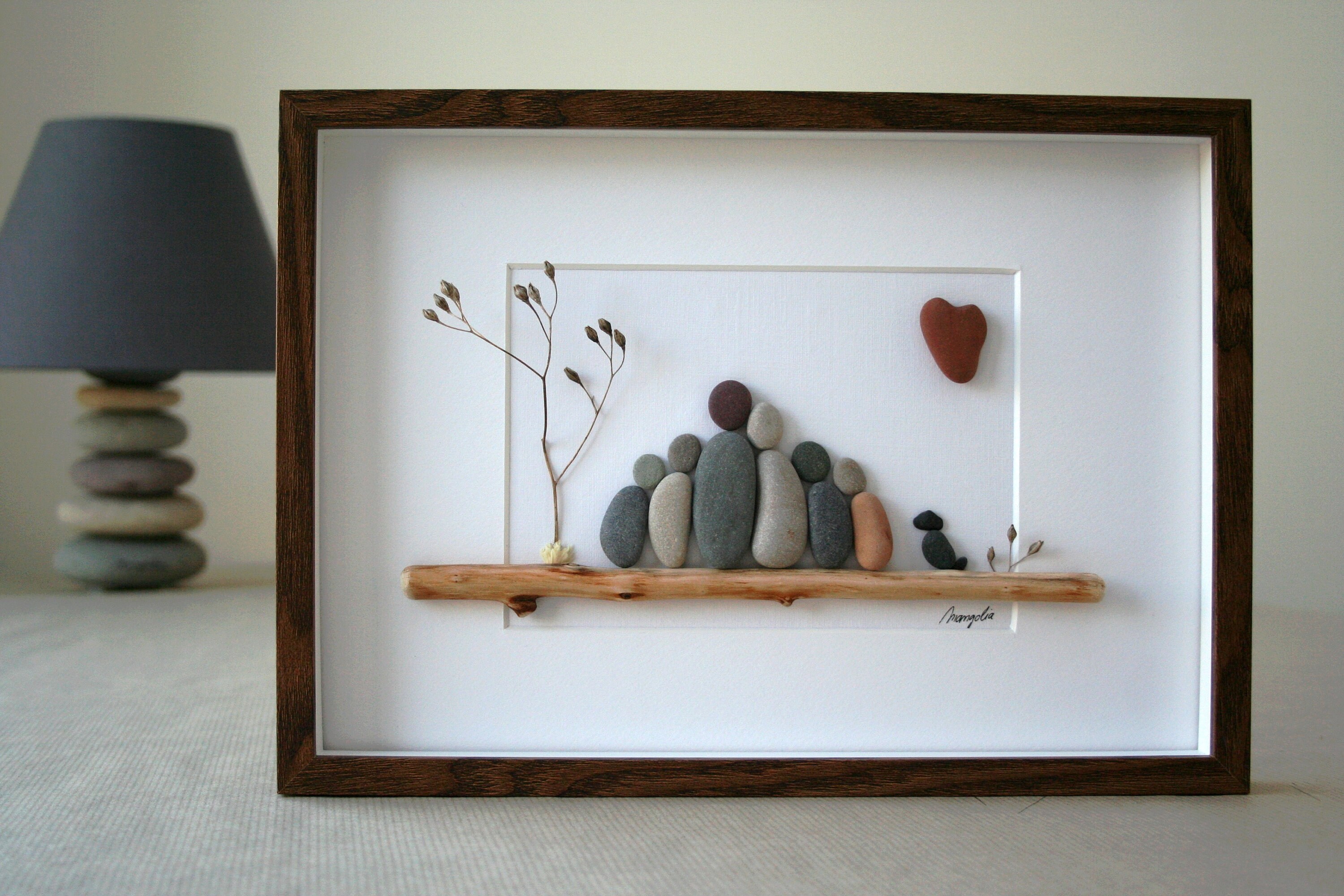 Pebble Art Family of 6 With Dog, Pebble Art Dog, Pebble Art Family of 6 ...