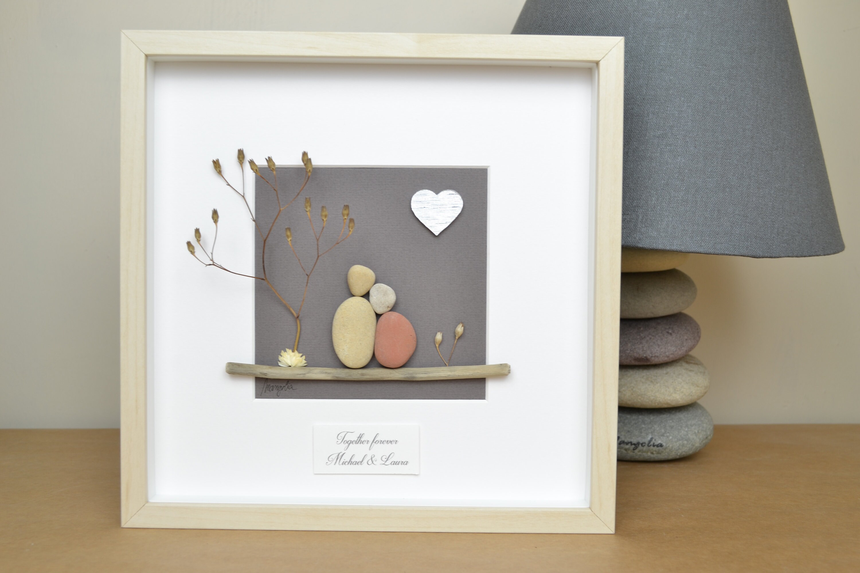 60th 60 Years Diamond Wedding Anniversary Pebble Art Picture Married ...