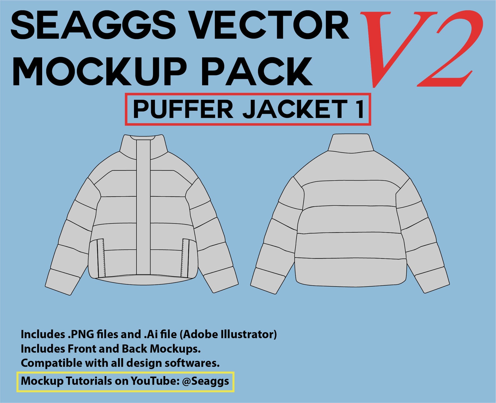 Streetwear Clothing Vector Mockup Puffer Jacket 1 Mockups - Etsy