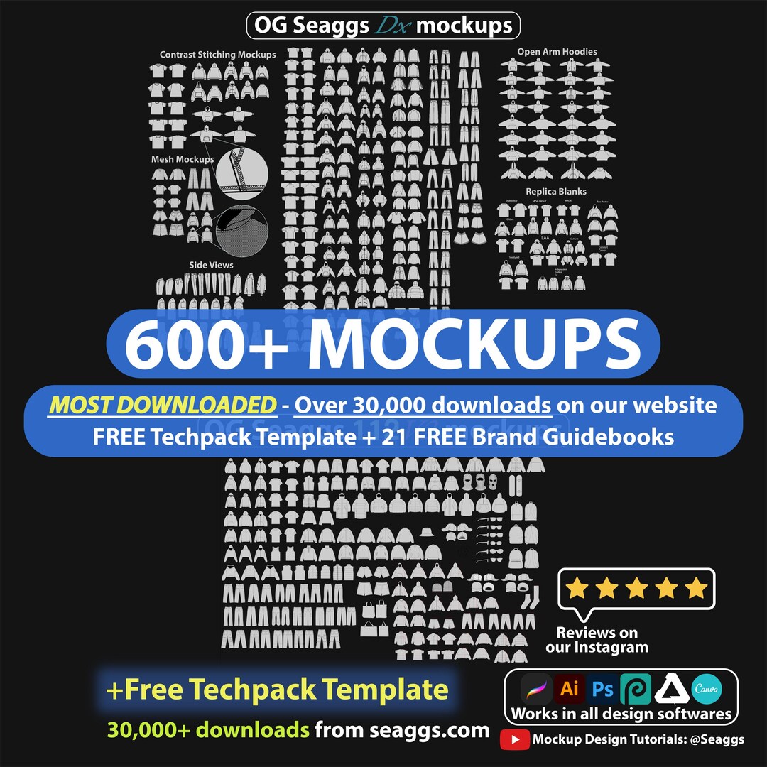 600+ Streetwear Clothing Vector Mockup Pack Techpack Mockups Brand ...