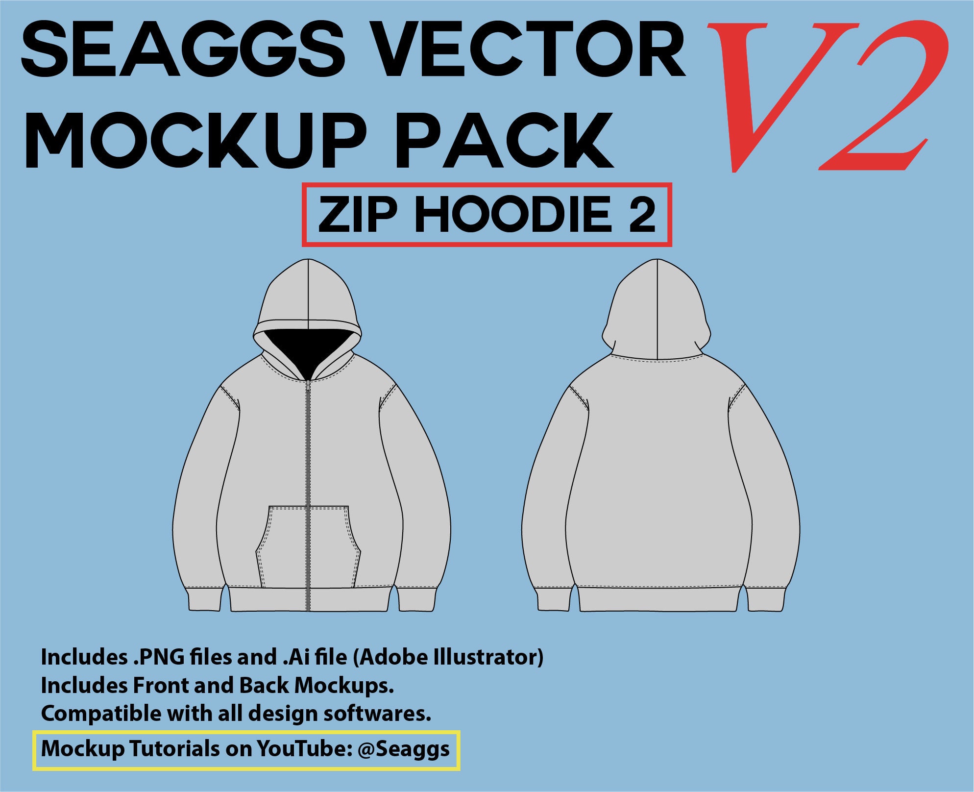 Streetwear Clothing Vector Mockup Zip Hoodie 2 Mockups Clothing Brand ...