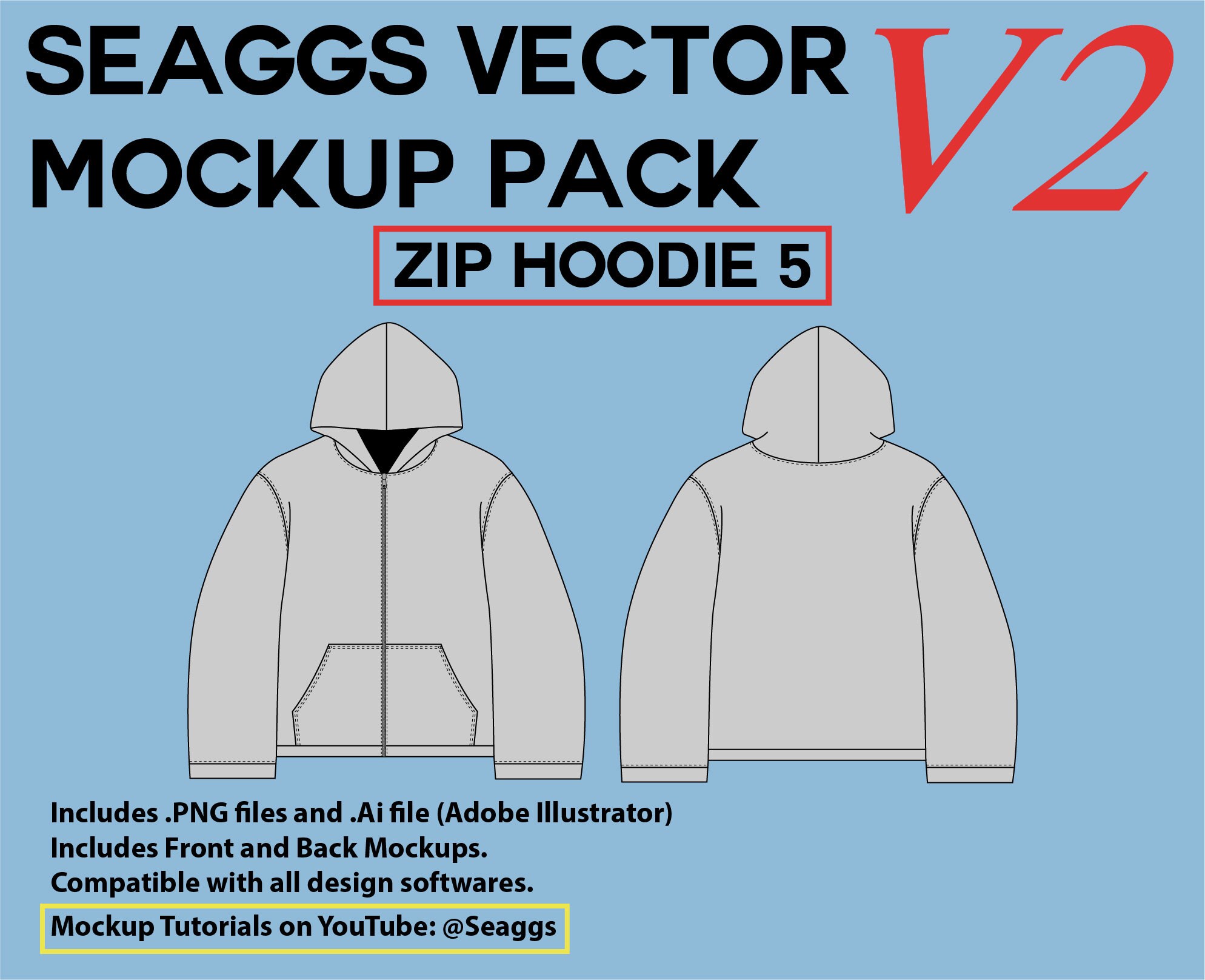 Streetwear Clothing Vector Mockup Zip Hoodie 5 Mockups Clothing Brand ...