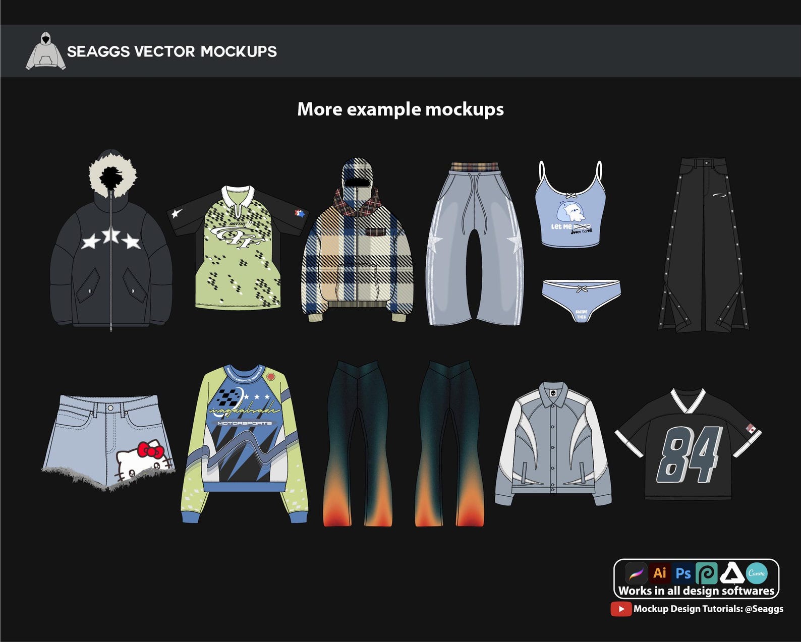 800+ Streetwear Clothing Vector Mockup Pack Techpack Mockups Brand ...