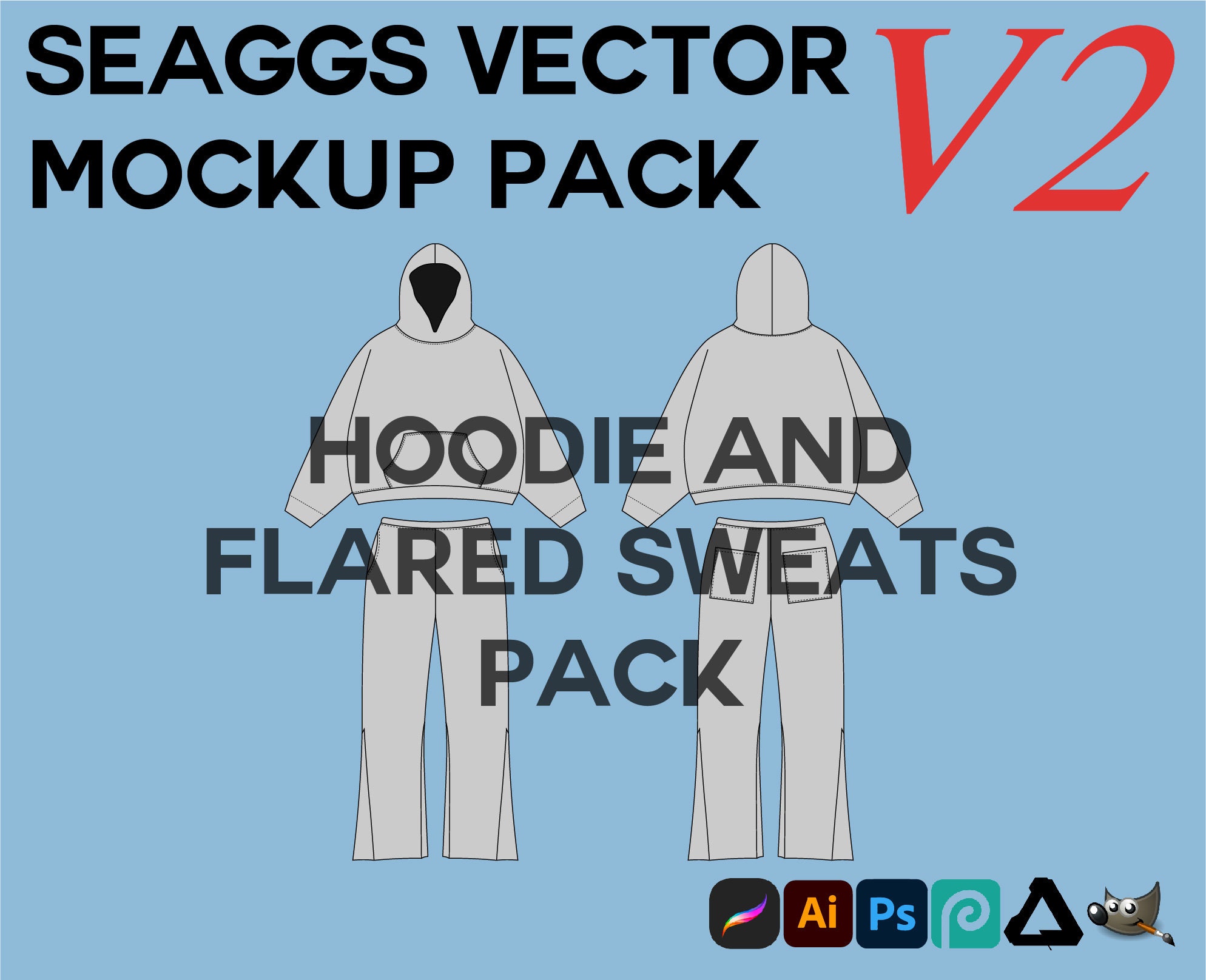 Streetwear Hoodie Flared Sweats Clothing Vector Mockup Pack Bundle ...