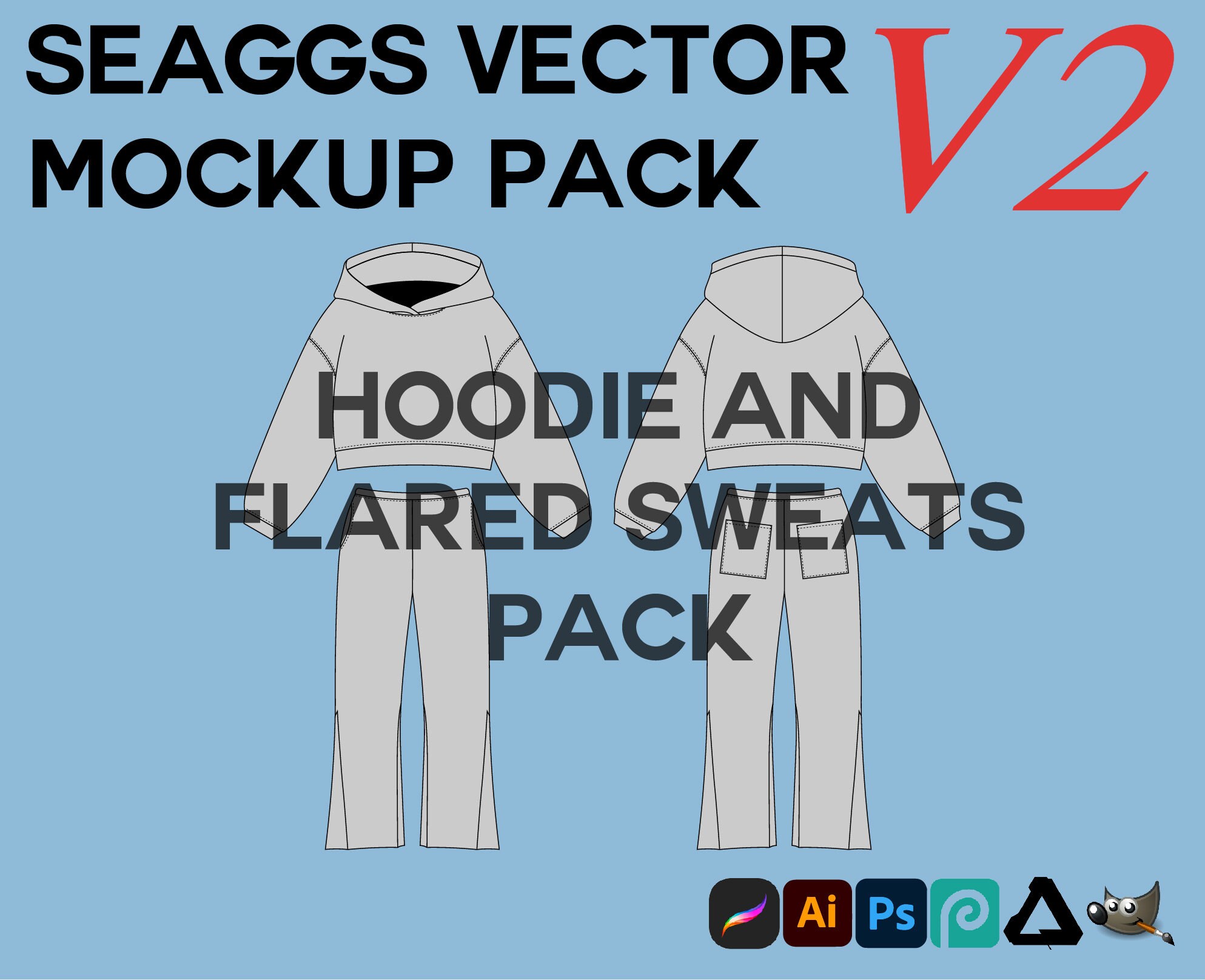 Streetwear Hoodie Flared Sweats Clothing Vector Mockup Pack Bundle ...