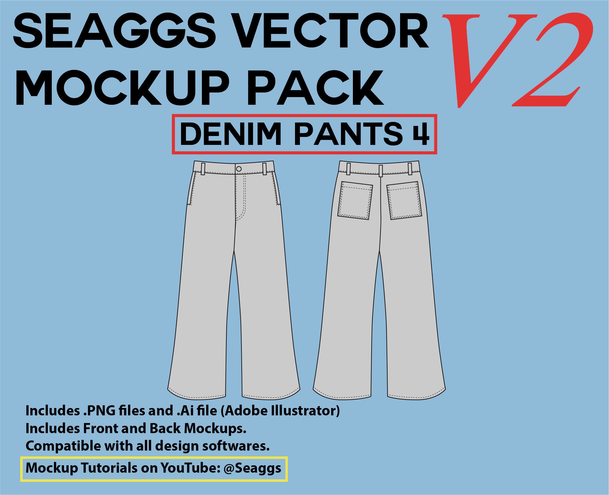 Baggy Denim Pants Streetwear Clothing Vector Mockup Clothing Brand ...