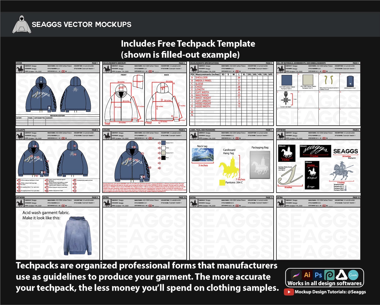 800+ Streetwear Clothing Vector Mockup Pack Techpack Mockups Brand ...