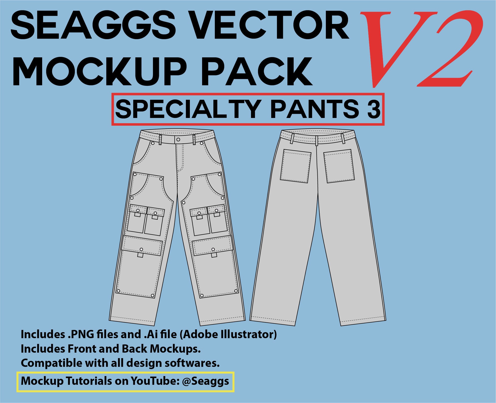 Double Knee Cargo Pants Streetwear Clothing Vector Mockup Clothing ...