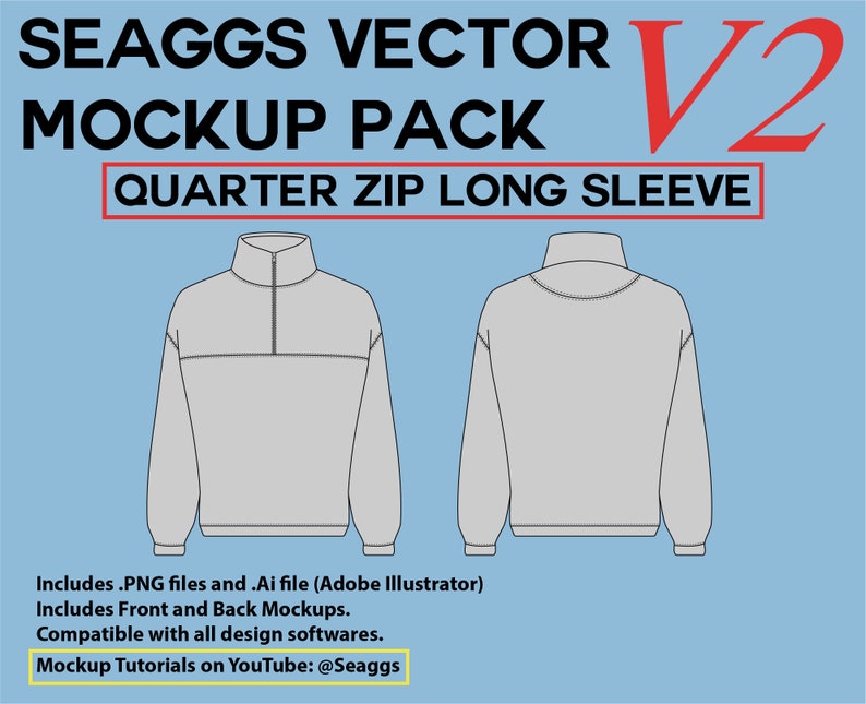 Streetwear Clothing Vector Mockup Quarter Zip Long Sleeve Clothing ...
