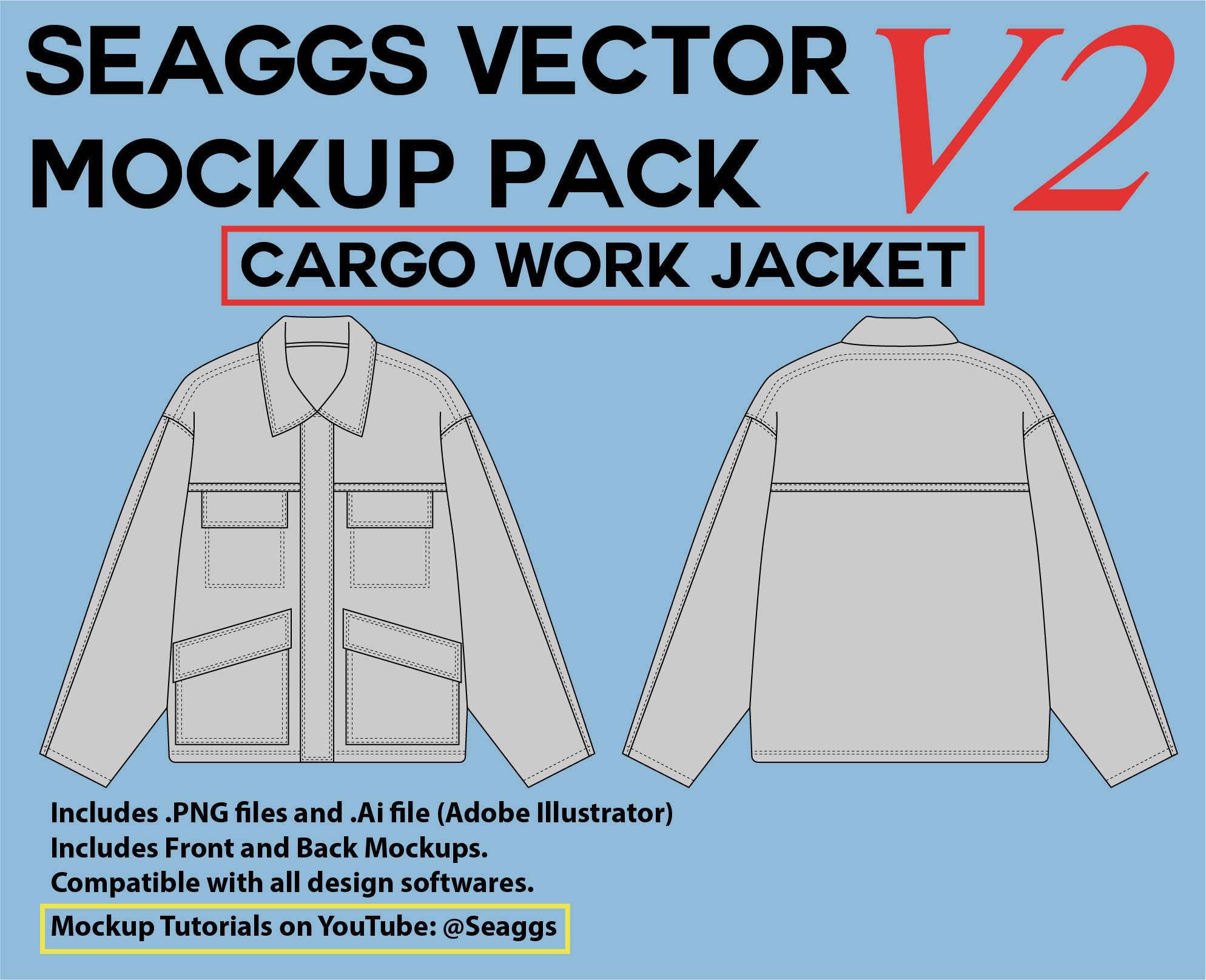 Streetwear Clothing Vector Mockup Cargo Work Jacket 1 Clothing Brand ...