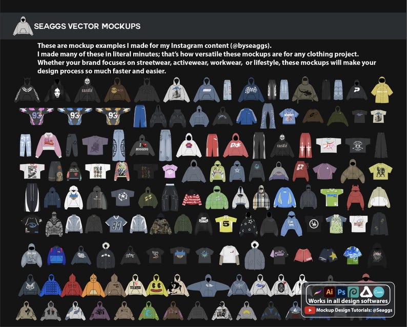 Streetwear Clothing Vector Mockup Pack Techpack 400 Mockups Clothing ...