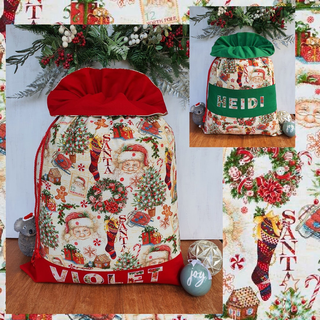 Vintage Santa, Santa Sack - Personalised Large Handmade Santa Sack With ...