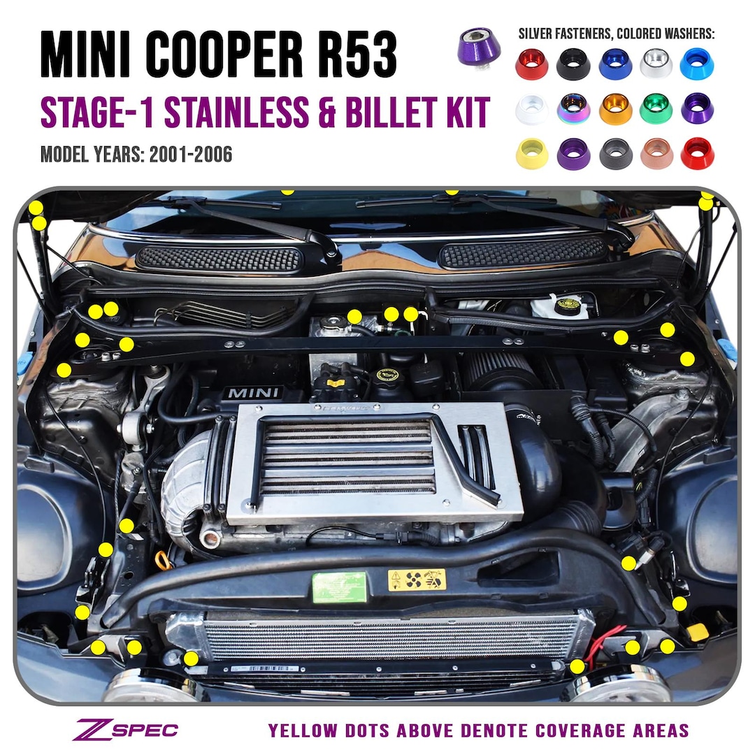 ZSPEC "stage 1" Dress up Bolts® Fastener Kit for '01-06 R53 Mini Cooper ...