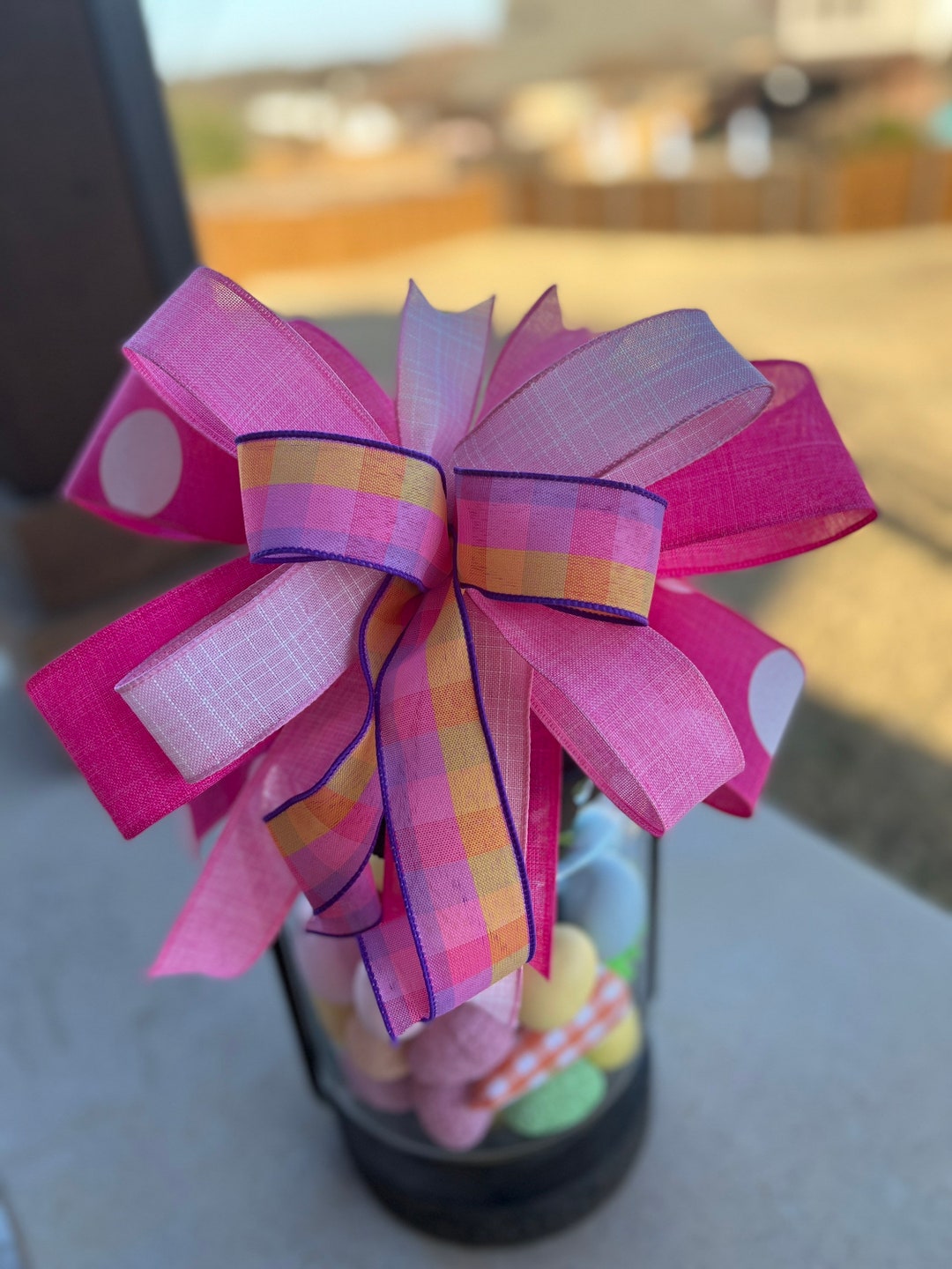 Easter Basket Bow, Wreath Bows for Spring, Easter Wreath Bow, Pink ...