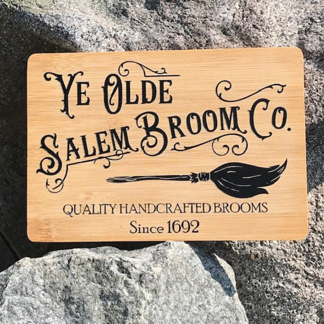 Halloween Sign - Ye Olde Salem Broom Company, Bamboo Engraved Sign - Etsy