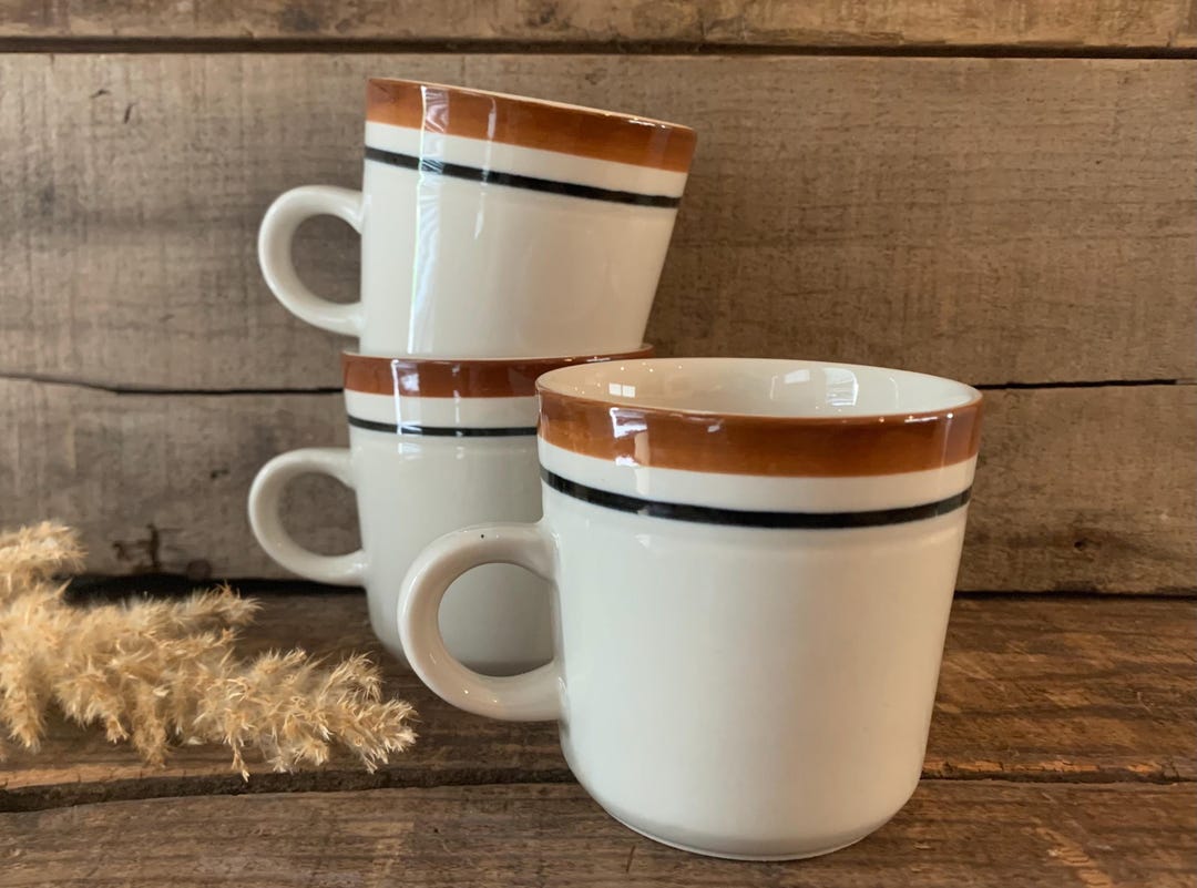 Vintage Japanese Stoneware Mugs - Striped, Mid-century - Etsy
