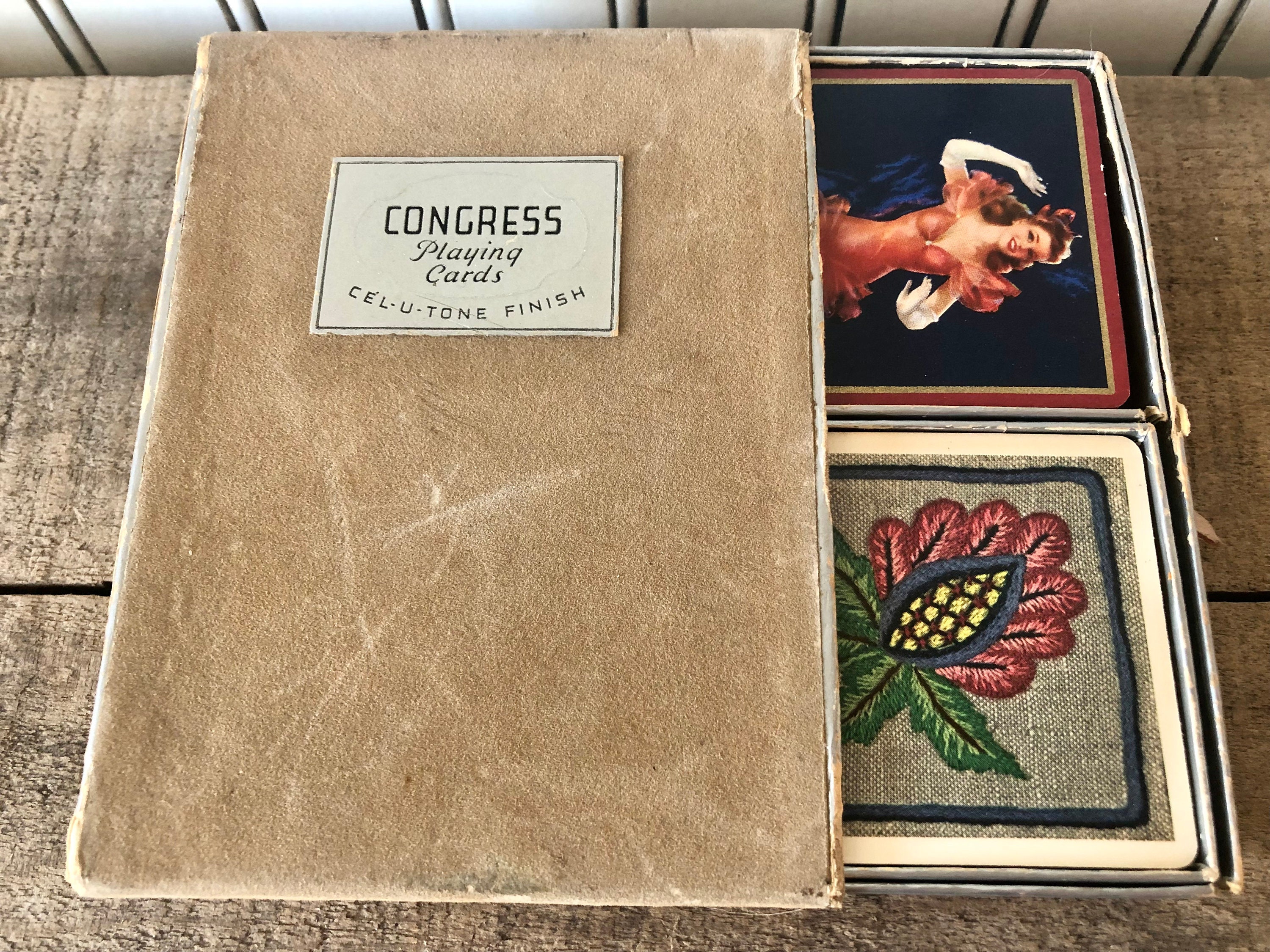 Vintage Congress Playing Cards Cel-u-tone Finish Double Deck 54 Cards ...