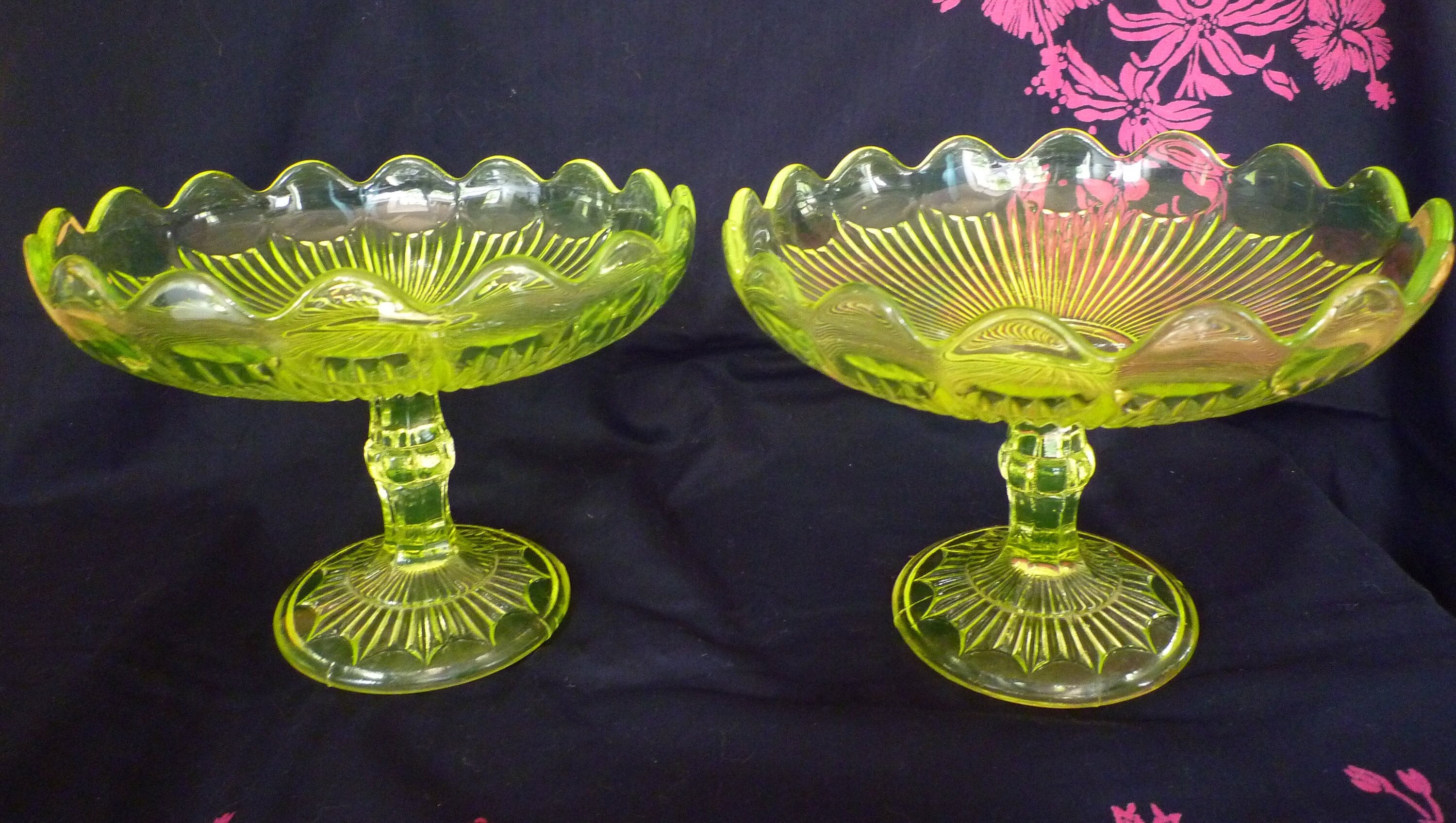 Pair of Ouraline Fluorescent Glass Compotier Pair of Ouraline ...