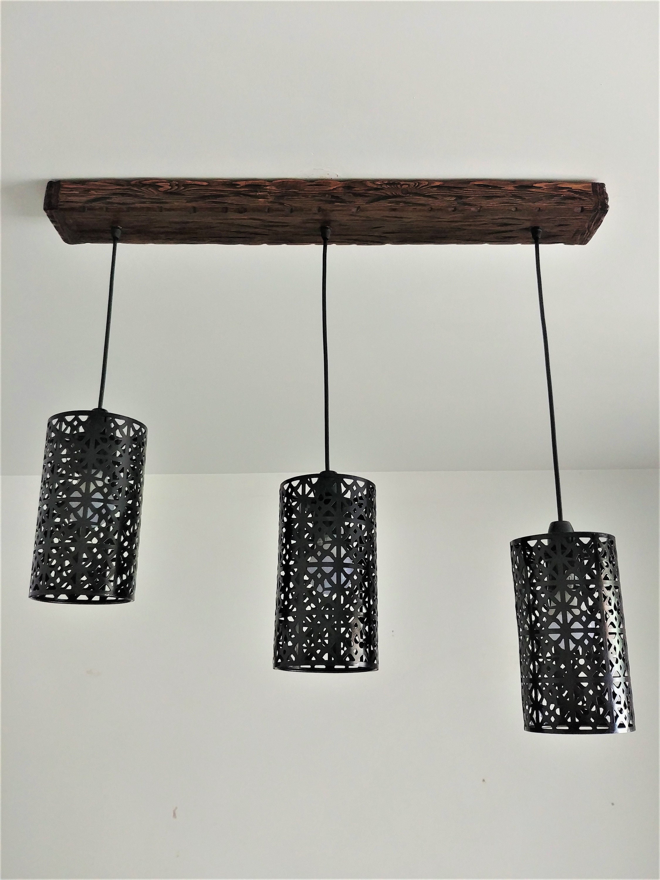 Farmhouse Wood Pendant Light Fixture / 3 Pendant Lights Rustic Kitchen ...