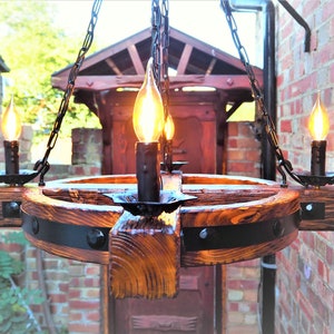 Celtic Cross Wooden Chandelier, Rustic Gothic Pendant Light, Medieval ...