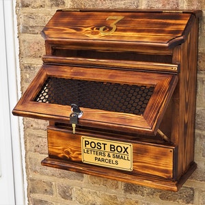 Mailbox Large, Wooden Post Box, Wall Mounted Mailbox, Handmade Letter & Parcel Box - Etsy UK