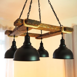 Rustic Chandelier - Hanging Light Fixture - Wood Chandelier - Farmhouse ...