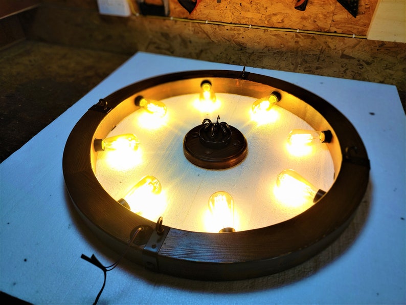 Farmhouse Wheel Chandelier / 8 Bulbs Chandelier / Rustic Pendant Light ...