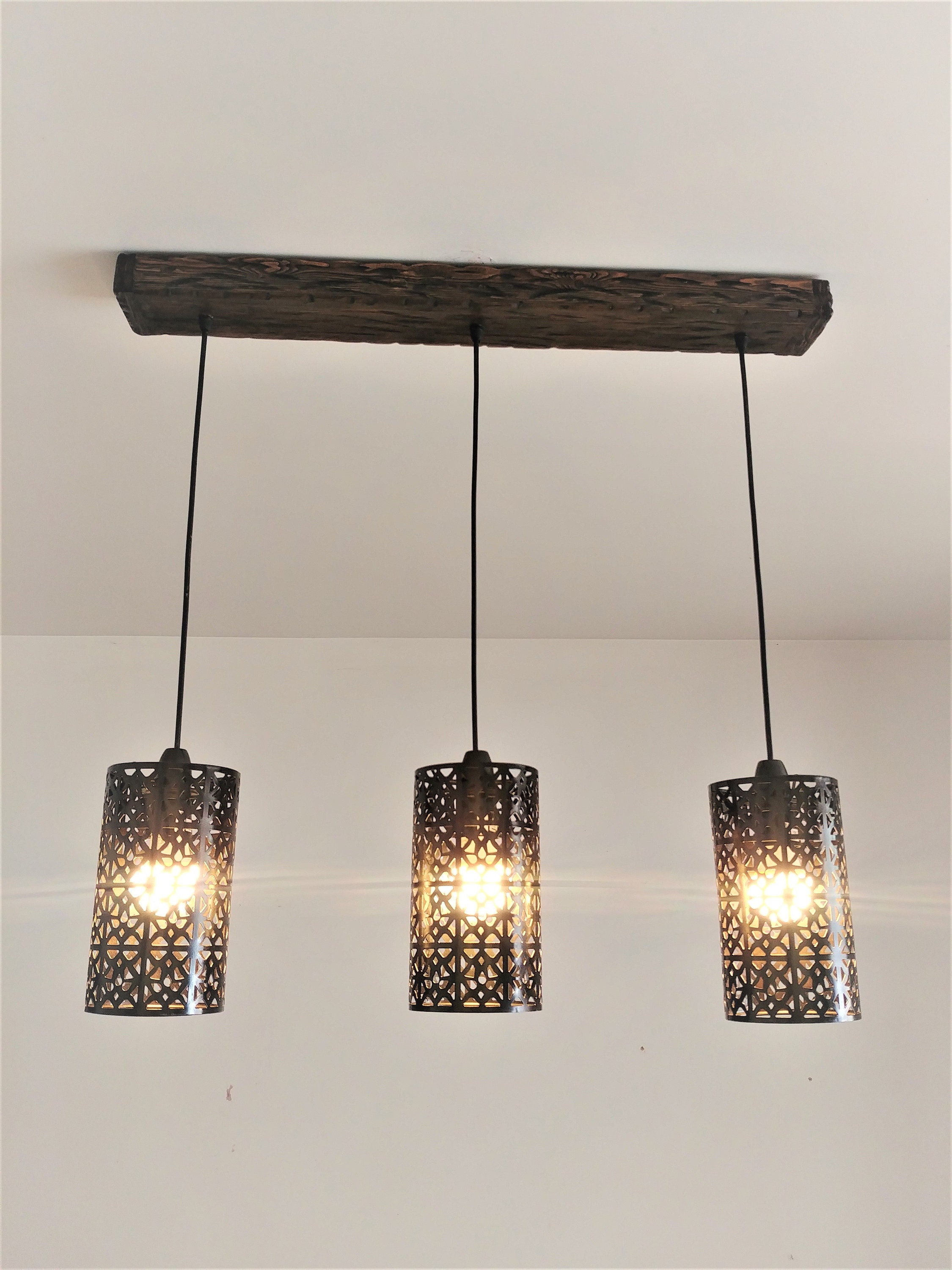 Farmhouse Wood Pendant Light Fixture / 3 Pendant Lights Rustic Kitchen ...