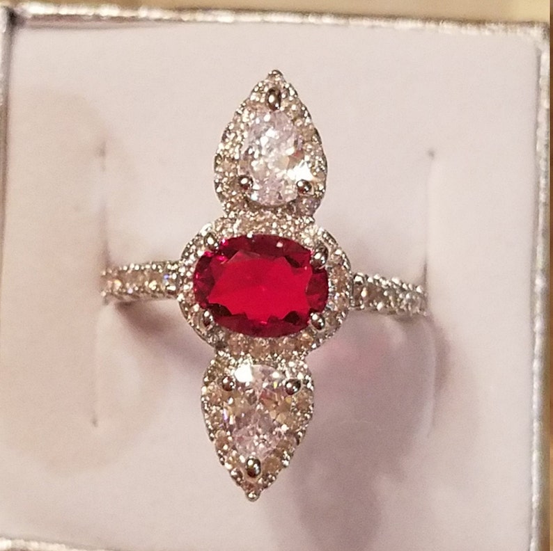 Engagement Ruby and White Topaz Gemstone Elongated Heirloom - Etsy