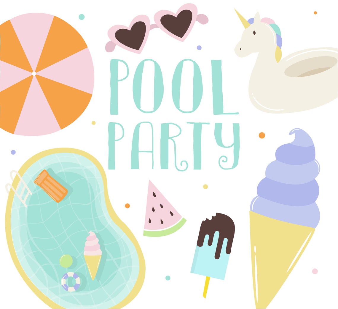 Pool Party Clip Art / Summer Clip Art / Summer Party / Digital Download ...