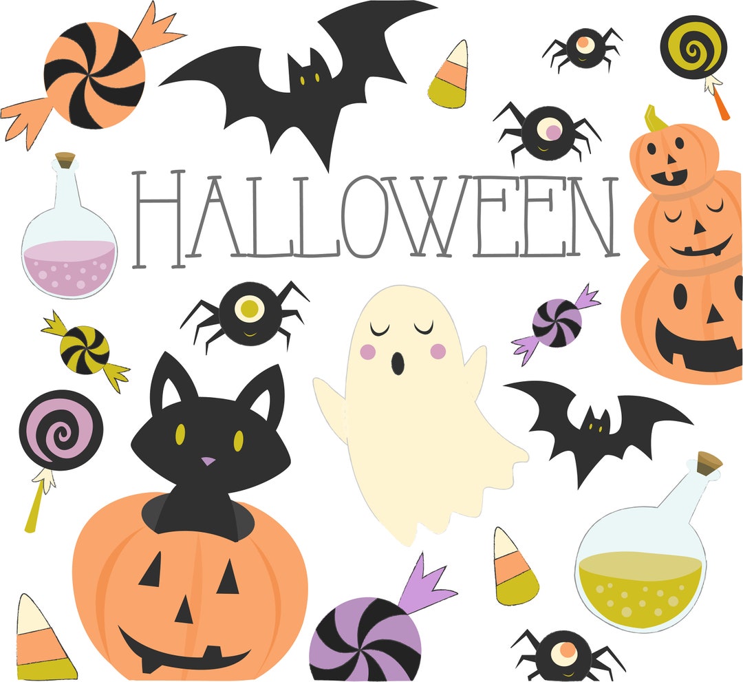 Halloween Clipart / Cute Pumpkins Clipart / Ghost Illustration ...