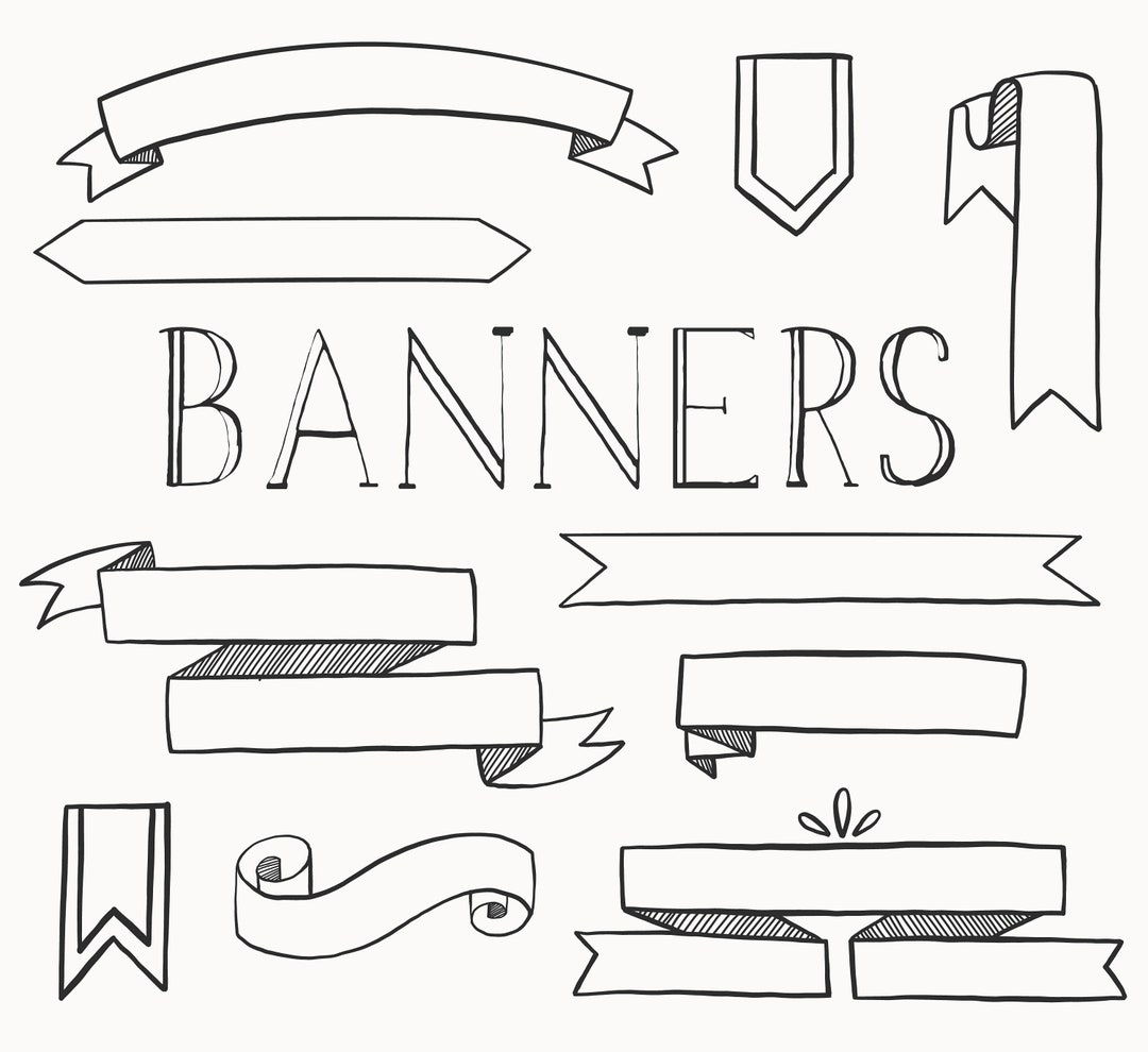Banner Doodles / Hand Drawn Banner Clip Art / Banner Clip Art / Blog ...