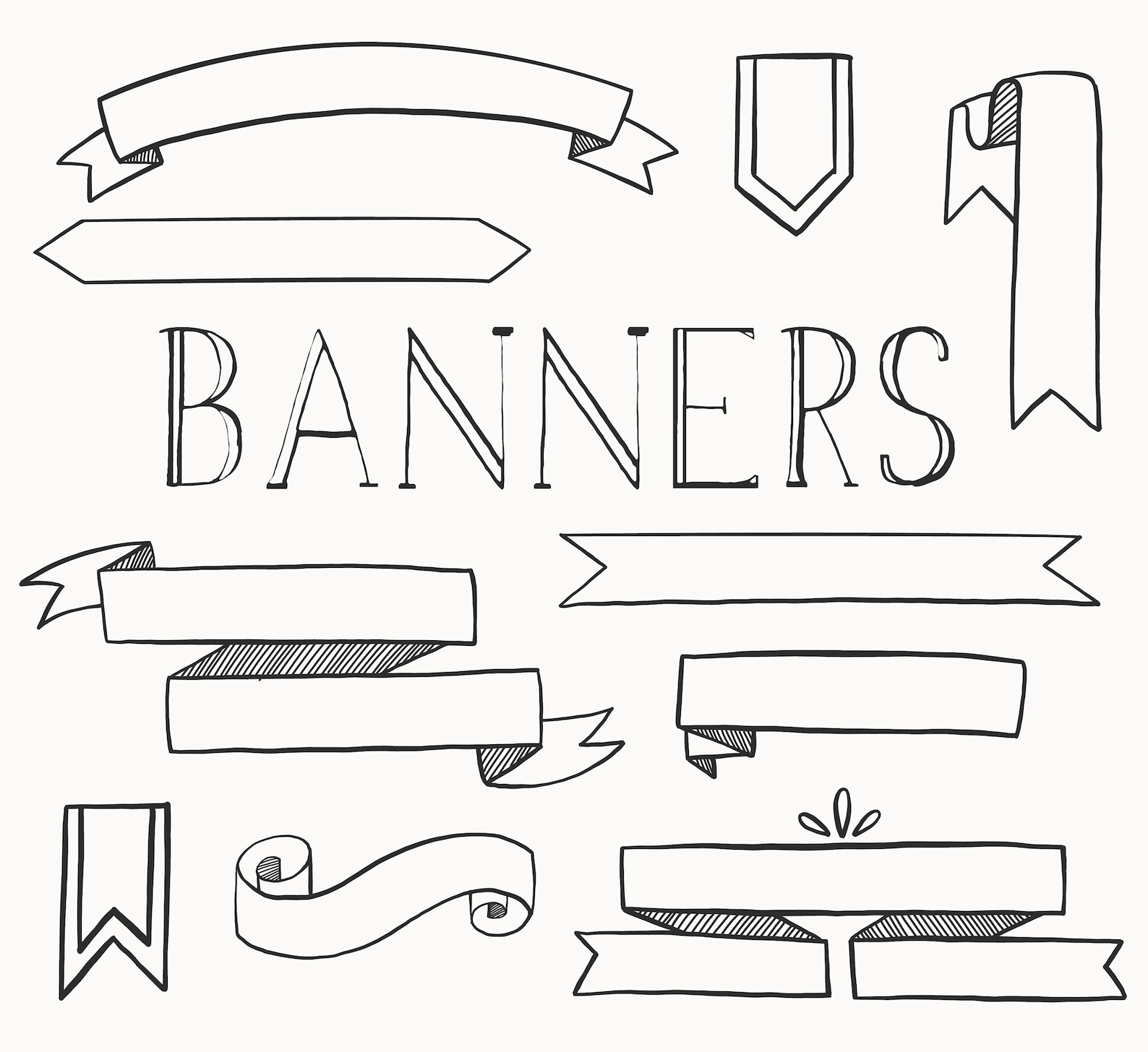 Banner Doodles / Hand Drawn Banner Clip Art / Banner Clip Art / Blog ...