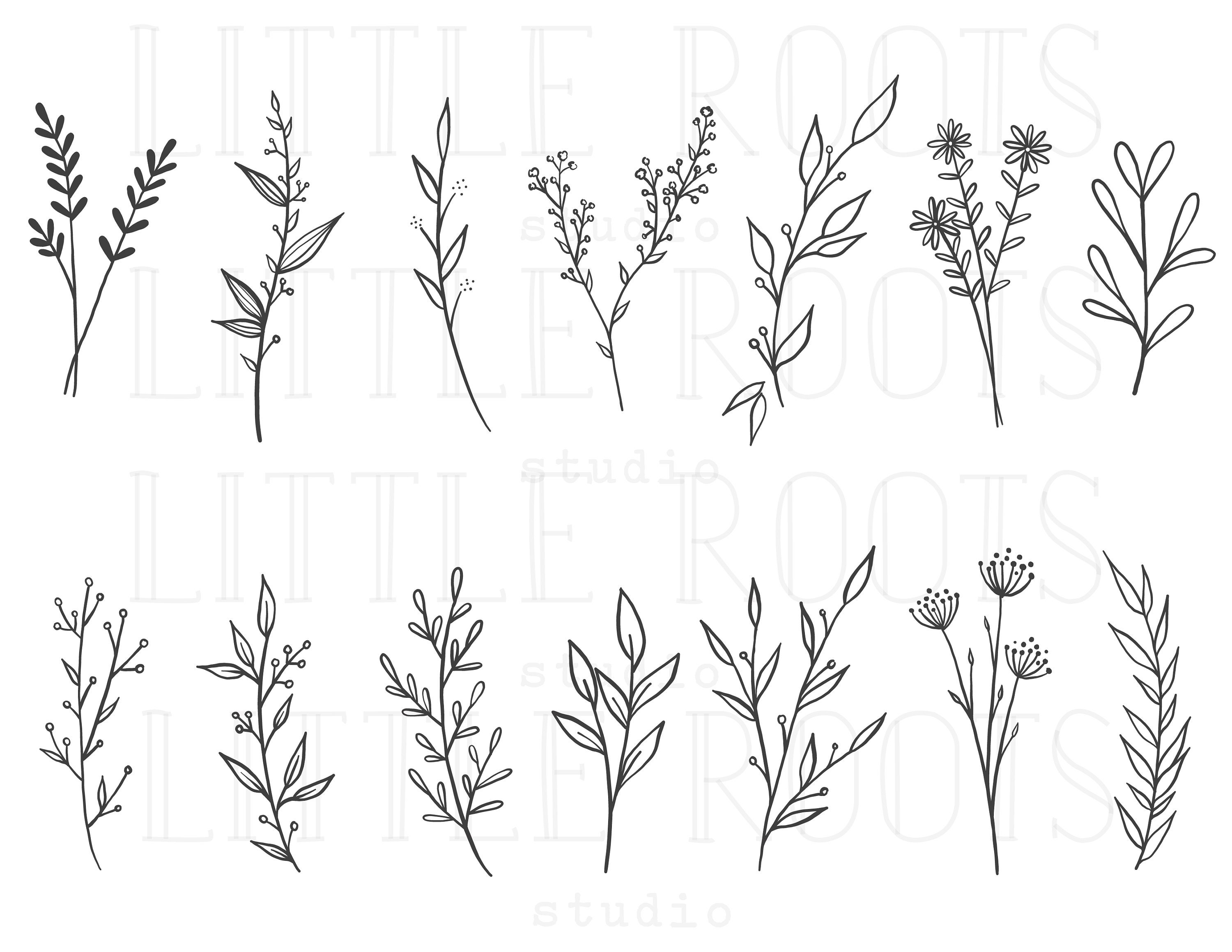 Floral Elements / Hand Drawn Flowers / Floral Clip Art / Summer ...