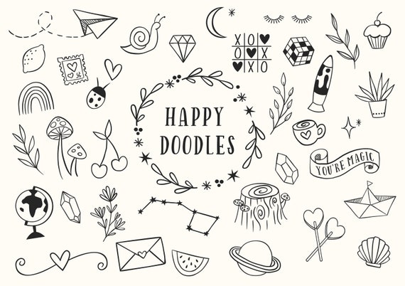 37 Happy Doodles Clip Art Hand Drawn Doodles Cute Drawings Etsy