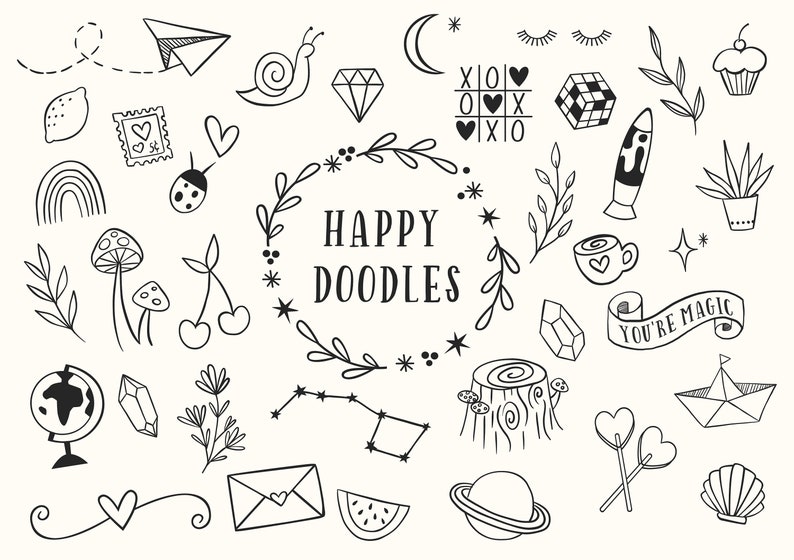 37 Happy Doodles Clip Art / Hand Drawn Doodles / Cute Drawings for ...