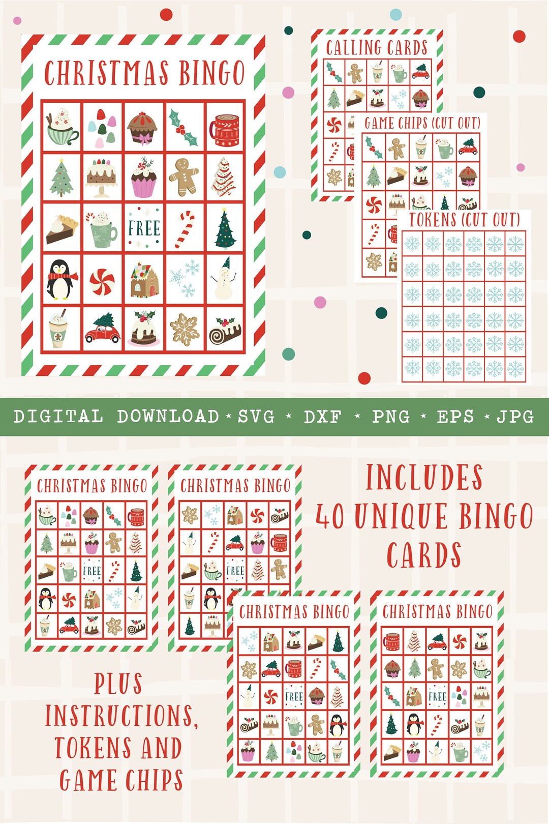 Christmas Bingo / Bingo Printable / 40 Unique Bingo Cards / Christmas ...